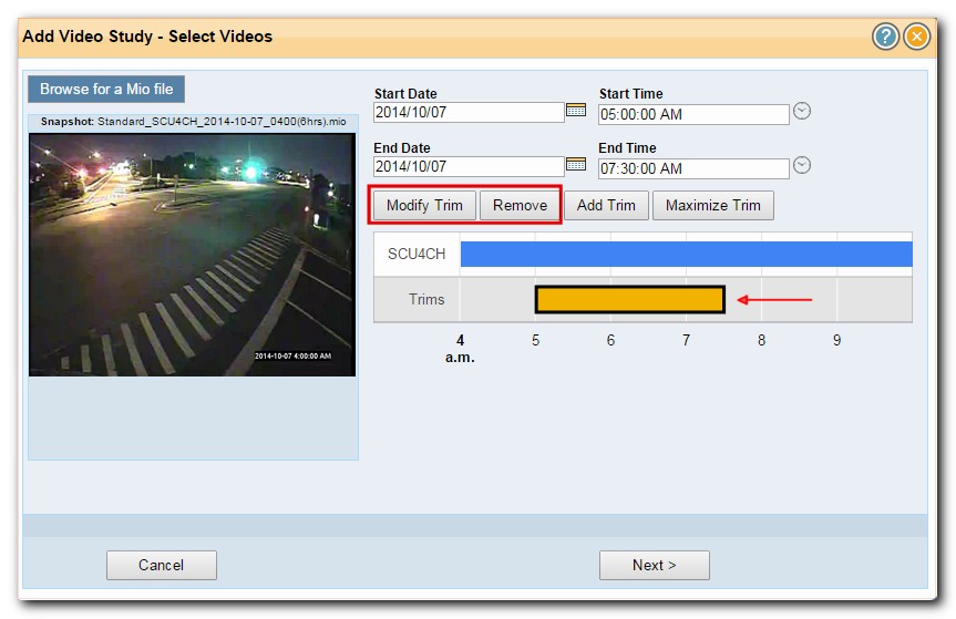 Trim Video in Study Configuration